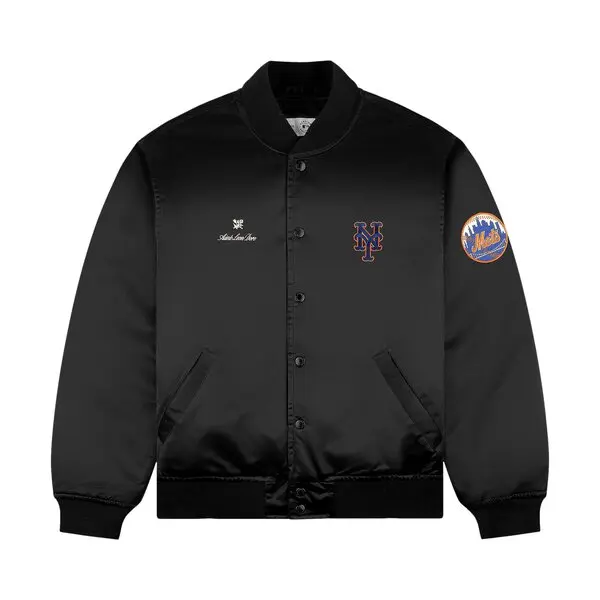 Aimé Leon Dore X New York Mets Satin Varsity Jacket - Black