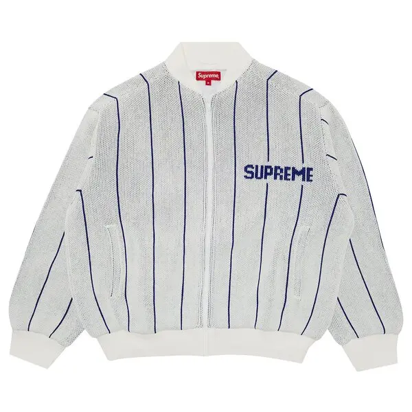 Supreme Pinstripe Varsity Zip Up Sweater