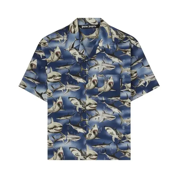 Palm Angels Shark Bowling Shirt - Blue