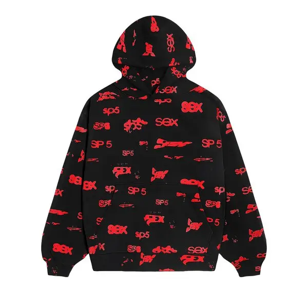 SP5DER Printed Hoodie - Black