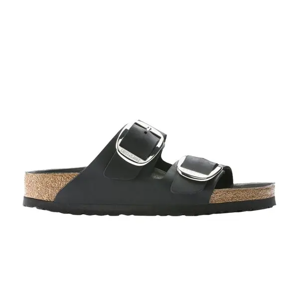 BIRKENSTOCK Arizona Big Buckle Oiled Leather Narrow Sandals - Black