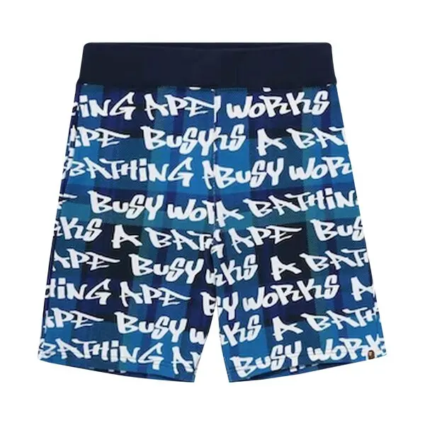 BAPE Graffiti Check Shorts - Blue