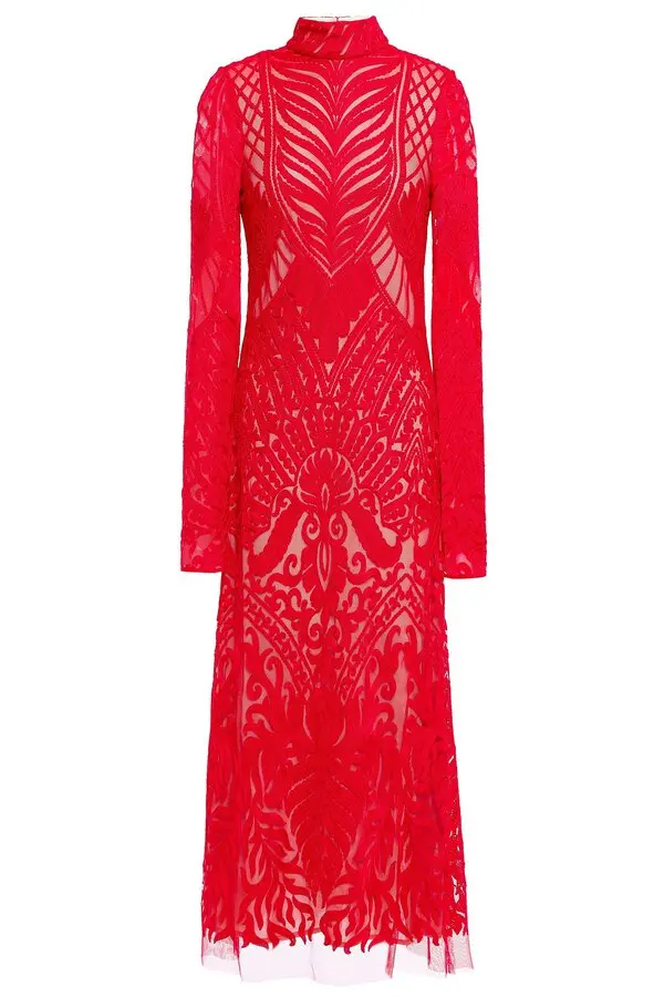 Galvan Embroidered Tulle Midi Dress