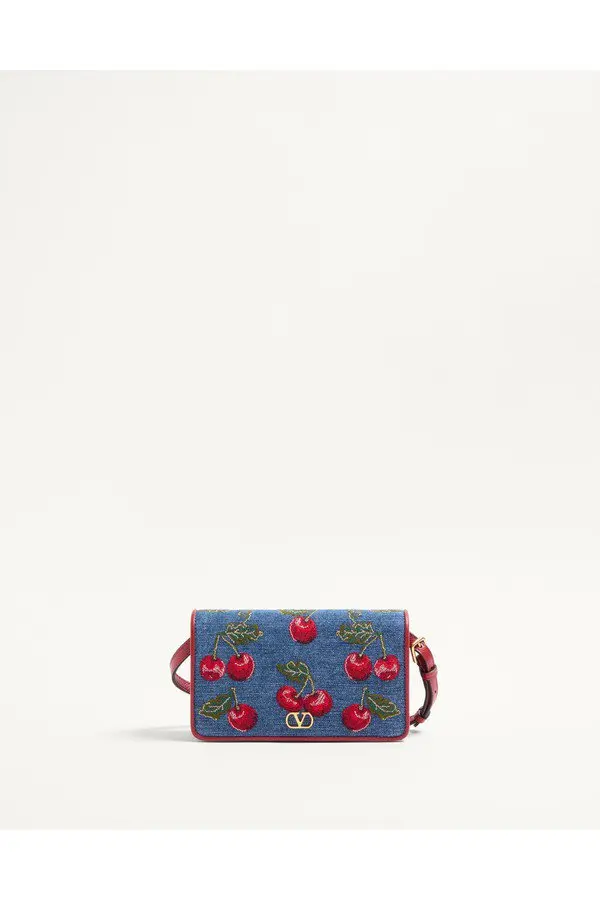 Valentino Garavani Vlogo Signature Mini Shoulder Bag With Embroidery - Denim