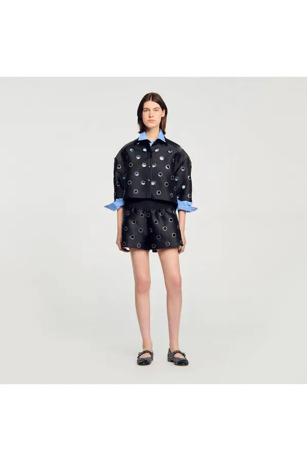 Sandro Rhinestone Detail Wide-leg Shorts