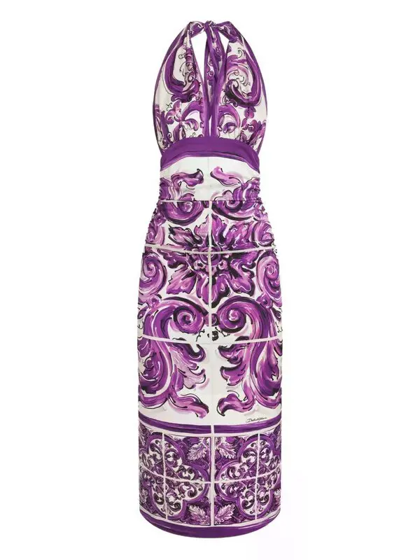 Dolce & Gabbana Graphic-print Halterneck Midi Dress - White