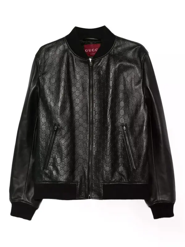 Gucci Embossed Gg Leather Bomber Jacket