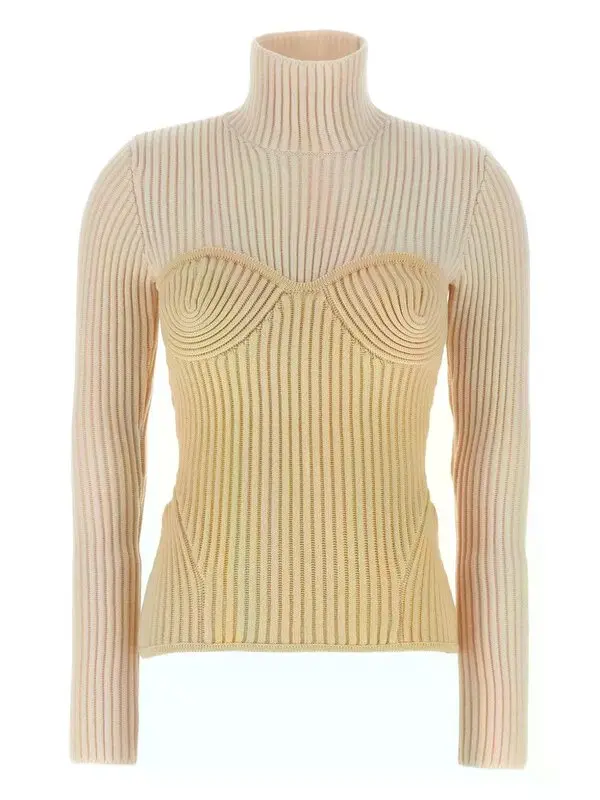 Jean Paul Gaultier Ribbed Knit Corset Sweater - White
