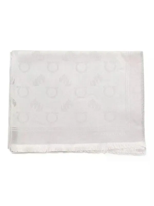 FERRAGAMO Gancini-pattern Fringed Scarf - Grey