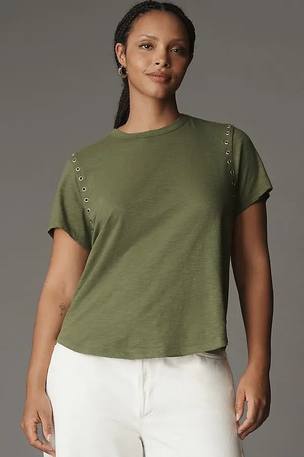 PILCRO Bennie Cotton Slub Crew-neck Grommet T-shirt - Seaweed