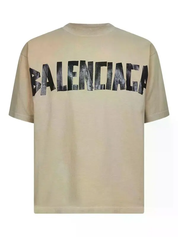 Balenciaga Tape-print Cotton T-shirt - Neutrals