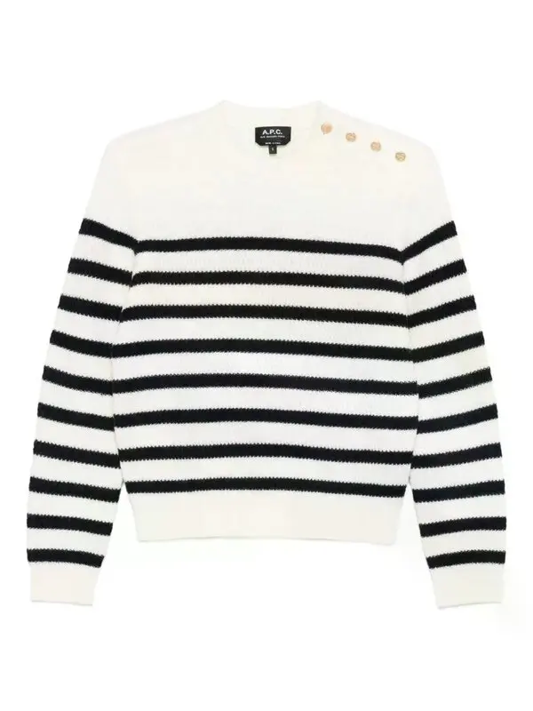 A.p.c. Striped Knit Jumper With Button Detail - Neutrals