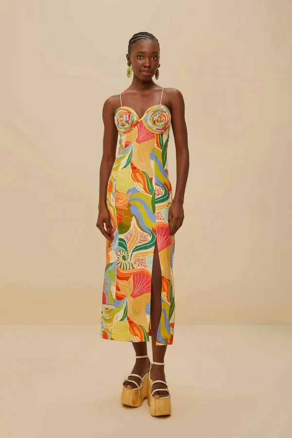 Farm Rio Twisted Cups Euroflax™ Premium Linen Midi Dress