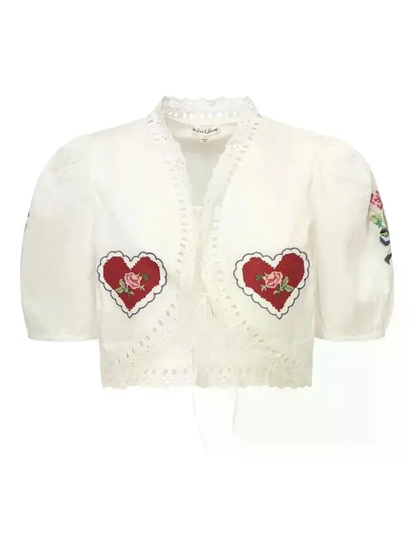 For Love Lemons Embroidered Puff-Sleeve Cotton Top In White 17