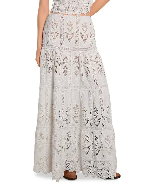 Johanna Ortiz Highlighted Fields Scalloped Lace Maxi Skirt - Ecru