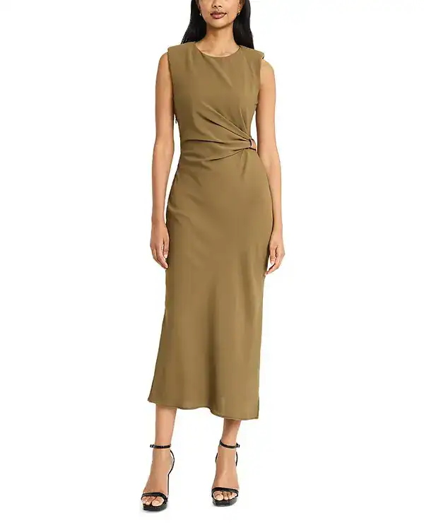 knee length dresses for ladies London Times Women's Knee-Length Fitted Puff Sleeves-Ruched Waist Detailing-Elegant Cocktail Dress main image 1