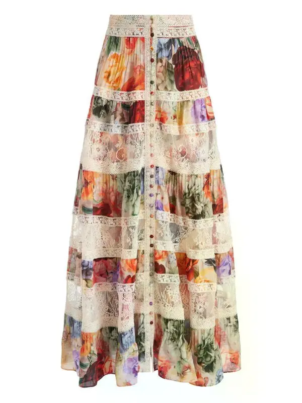 Alice + Olivia Adira Tiered Maxi Skirt - Neutrals