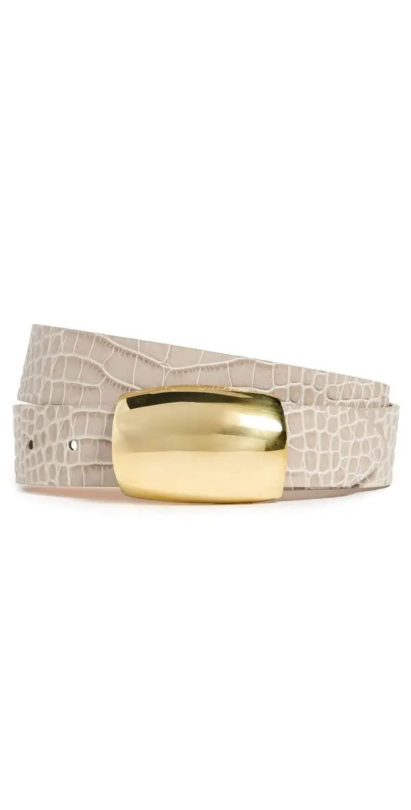 L'Agence Milou Domed Croc Embossed Belt - Ivory Croc Embossed