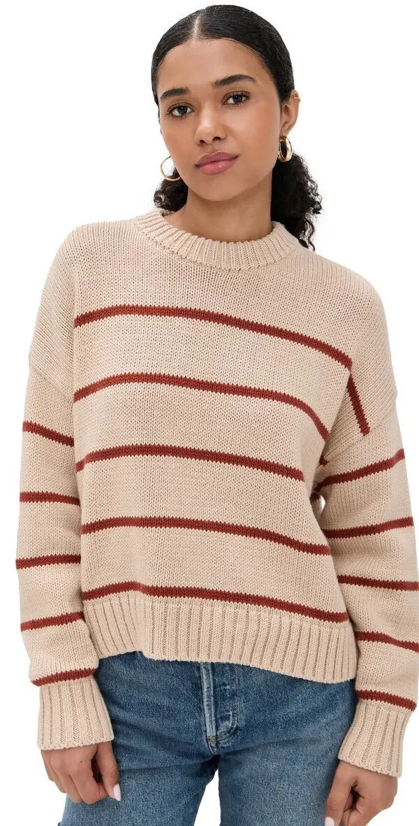 Jenni Kayne Chloe Crewneck - Oat/coral Stripe