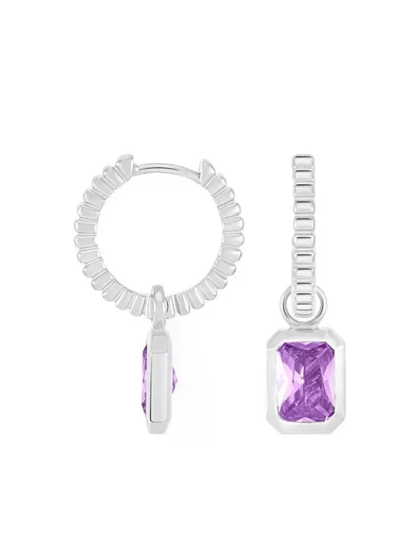 DOWER AND HALL Humbug Huggie Hoops With Amethyst Charm - Silver