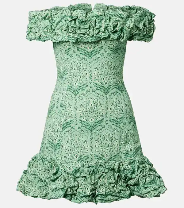 Agua Bendita Jardin Ruched Mini Dress - Green - 30% Off | Editorialist