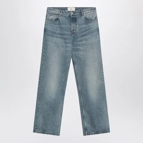 Ami Wide Washed Denim Jeans - Blue