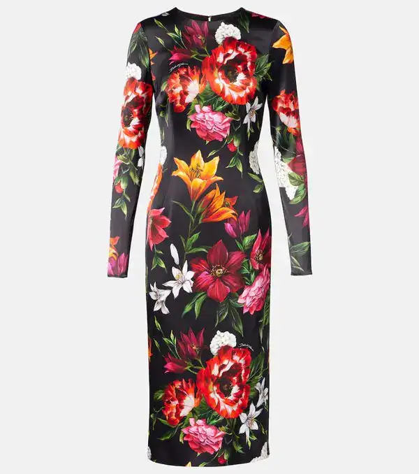 knee length dresses for ladies Ruched Printed Mock Neck Long Sleeve Midi Dress main image 1
