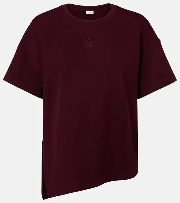 Loewe Anagram Asymmetric Cotton-blend T-shirt - Burgundy