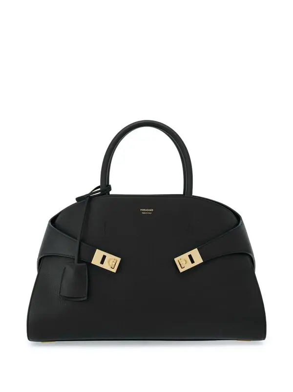 FERRAGAMO Hug Medium Leather Tote - Black