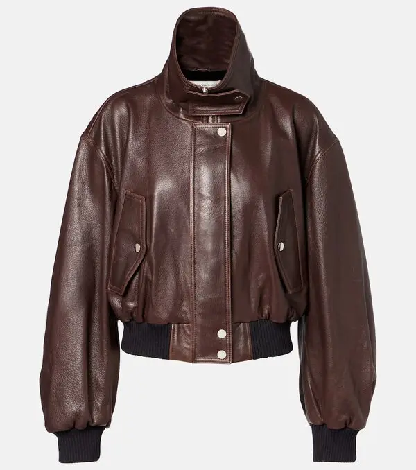 Nour Hammour Briar Leather Bomber Jacket - Brown