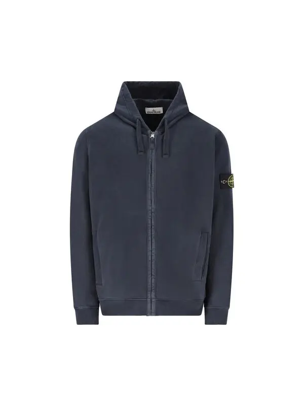 Stone Island Full-zip Hoodie With Badge - Blue