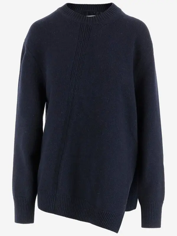 JIL SANDER Asymmetrical Wool Blend Sweater - Blue