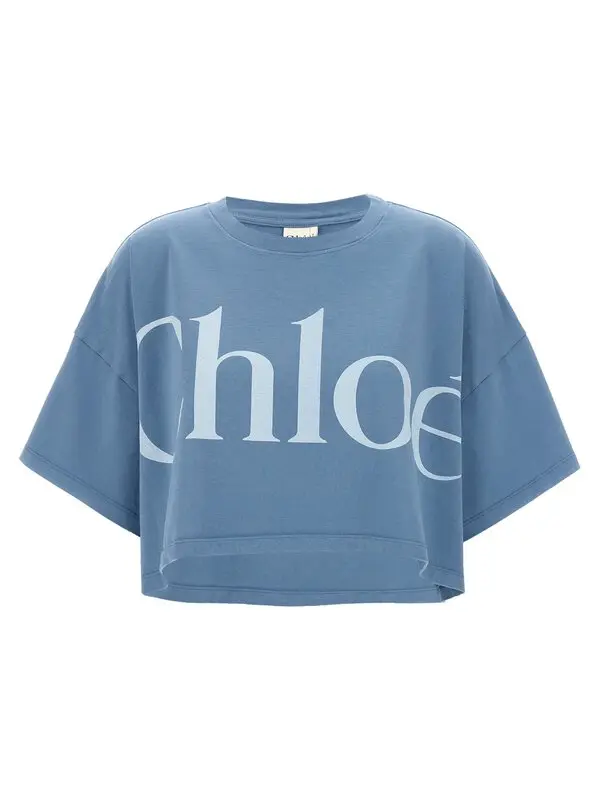 Chloé Logo Crop T-shirt - Light Blue