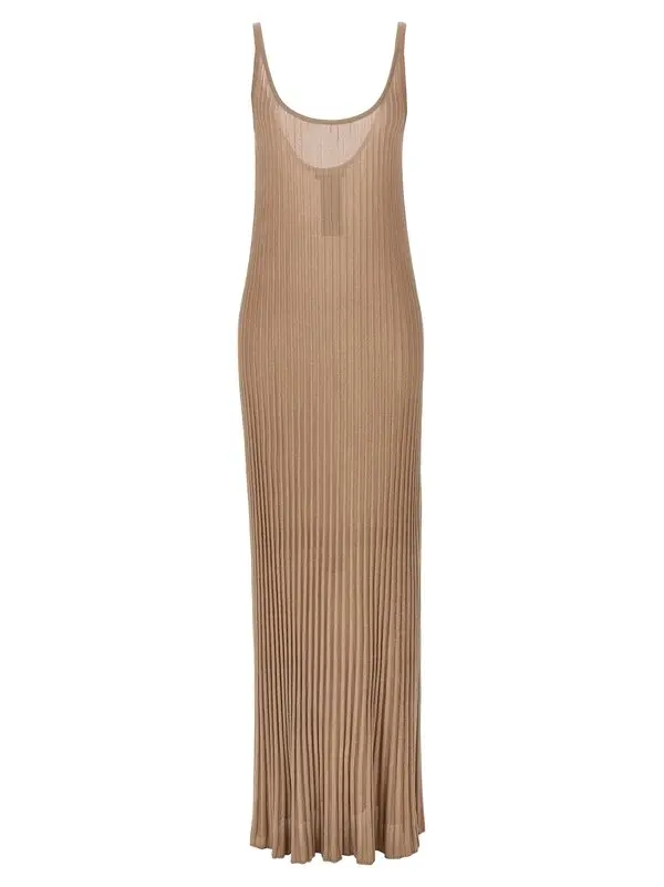 Max Mara Ritmo Glitter Ribbed Viscose Blend Dress - Beige
