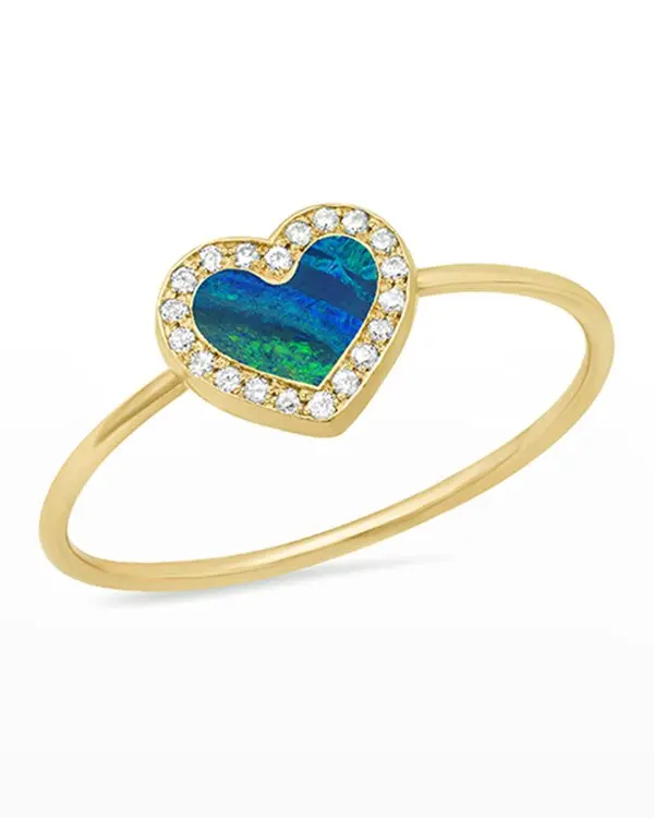 JENNIFER MEYER 18k Gold Diamond And Mother Of Pearl Heart Ring - Opal