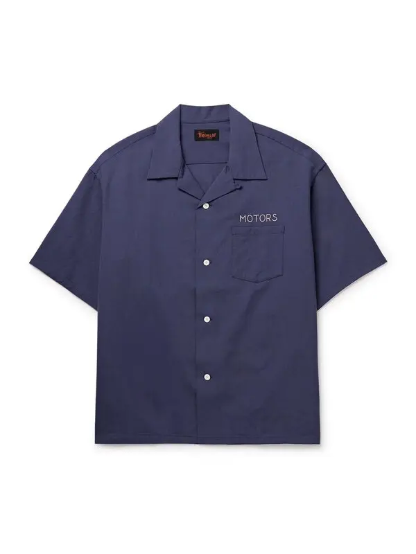 Visvim Crosby Convertible-collar Embroidered Wool And Linen-blend Shirt - Blue