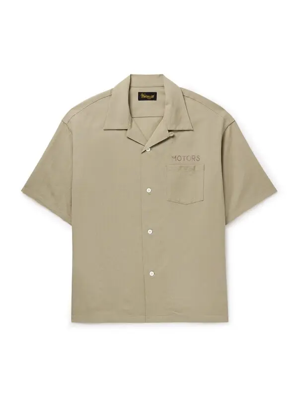 Visvim Crosby Convertible-collar Embroidered Wool And Linen-blend Shirt - Neutrals