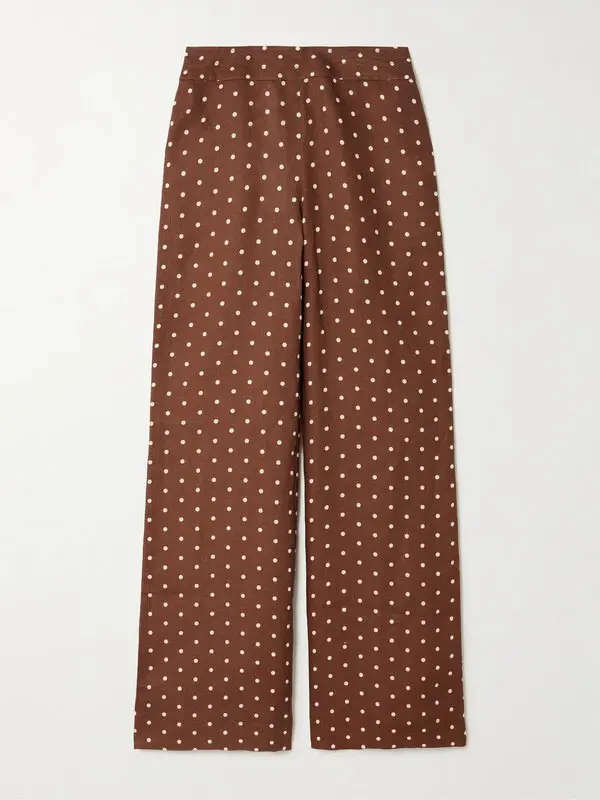 Cara Cara Josephine Polka-dot Linen Wide-leg Pants
