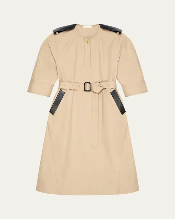 Givenchy Leather-trim Belted Cotton Twill Midi Cocoon Dress
