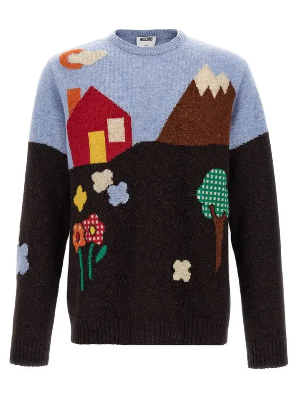 Moschino Shetland Wool Sweater With Archival Inlays - Multicolor