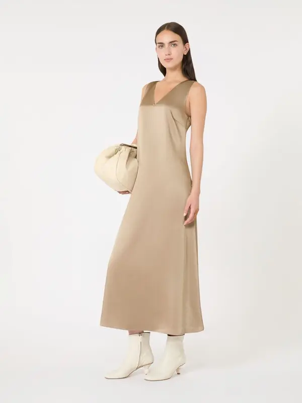 Max Mara Flowing Washed Satin Dress - Light Brown