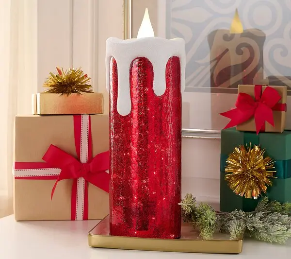 VALERIE PARR HILL 18' Oversized Mercury Glass Candle W/ Snow Valerie