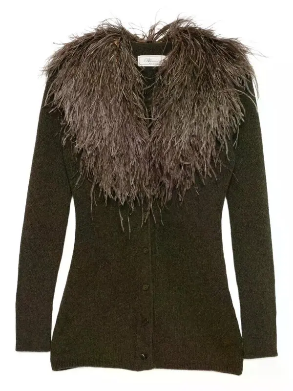 Blumarine Feather-trimmed Wool Cardigan - Green