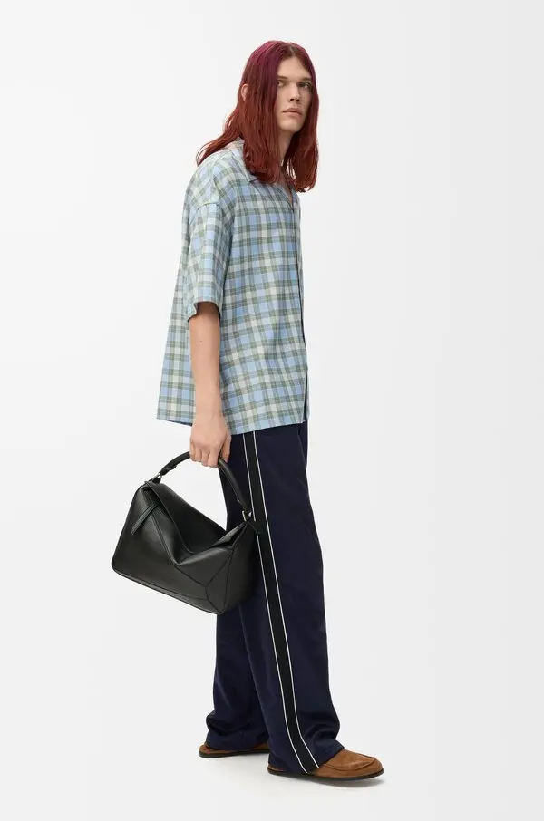 Loewe Short Sleeve Shirt In Wool Blend - Light Blue/white