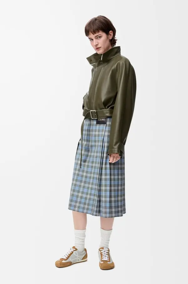 Loewe Wool Blend Pleated Wrap Skirt - Light Blue/white