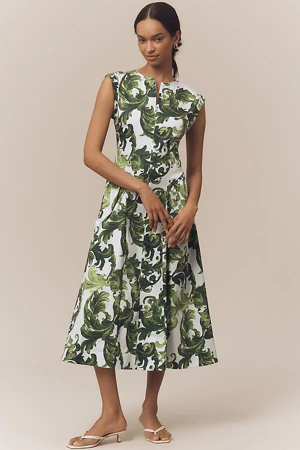 Maeve Cap-sleeve Drop-waist Midi Dress