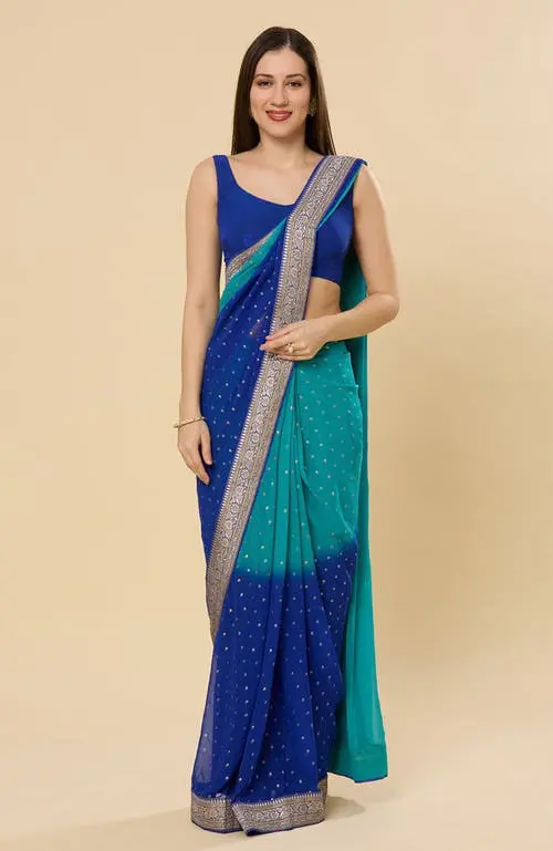 ONE MINUTE SAREE® Celia Pre-draped Georgette Saree - Teal/blue