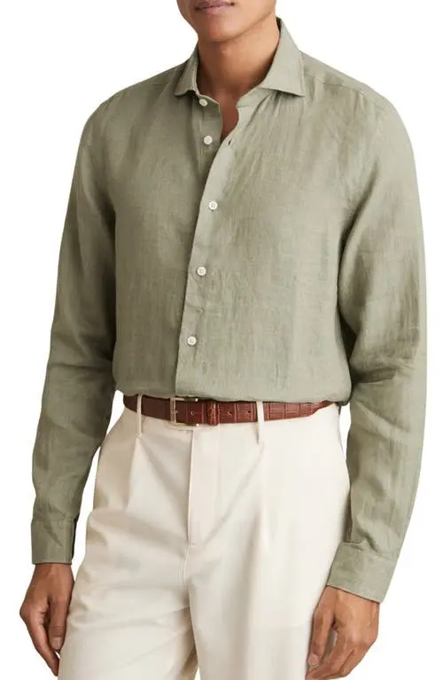 REISS Ruban Linen Button-up Shirt - Thyme Green