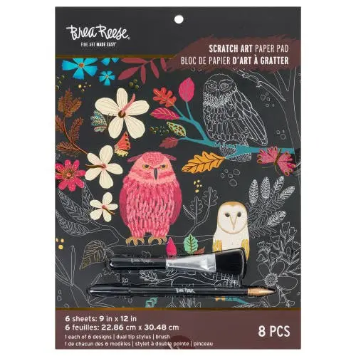 BREA REESE Scratch Art Paper Pad Owl & Moon 6 Designs
