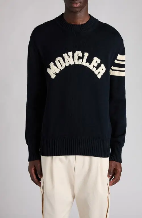 Moncler Logo Embellished Cotton Sweater - Obsidian Blue